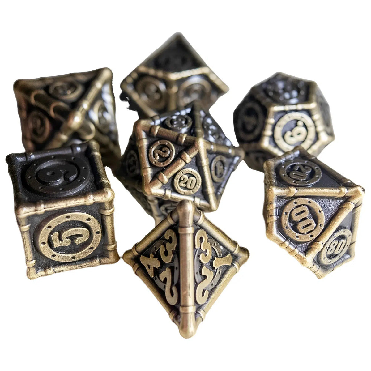Brassworks Steampunk Dice Set (7 Dice, Polyhedral) — Poggers